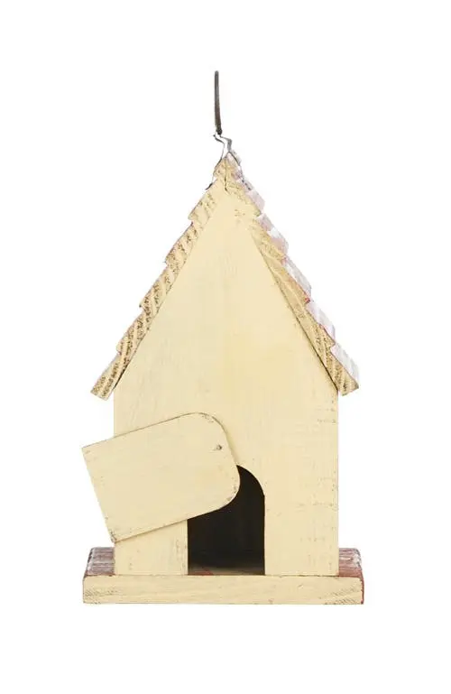 GLITZHOME Distressed Solid Wood Decorative Outdoor Garden Birdhouse With 3d Flower Or Maple