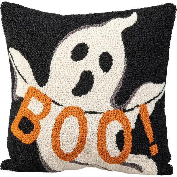 GLITZHOME Hooked Halloween Ghost Boo Pillow - Black