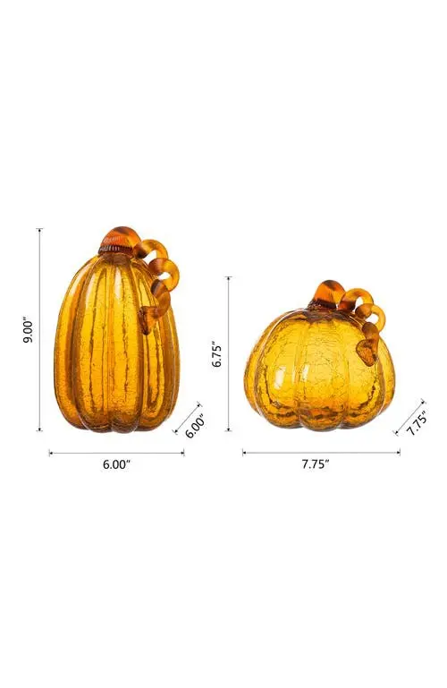GLITZHOME Set Of 2 Glass Short Pumpkins