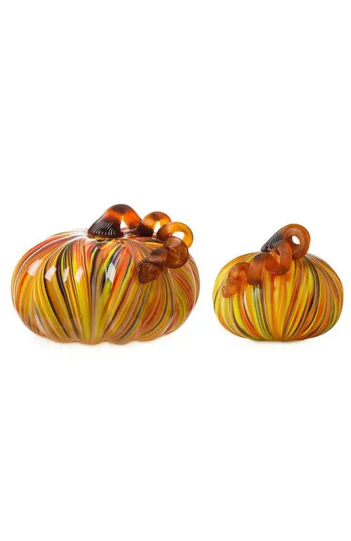 GLITZHOME Set Of 2 Glass Short Pumpkins - Orange