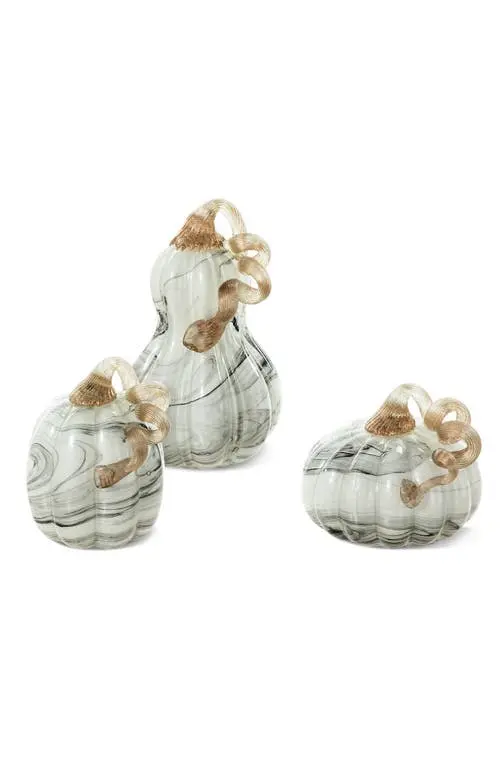 GLITZHOME Set Of 3 Glass Pumpkin & Gourd - Grey