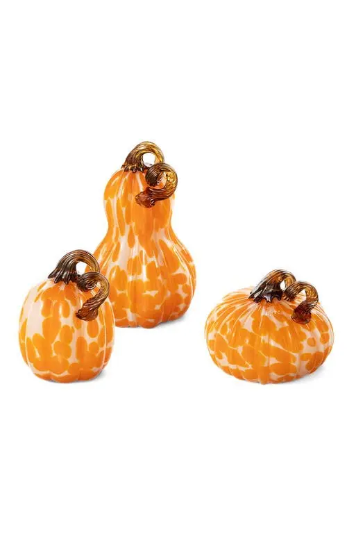 GLITZHOME Set Of 3 Glass Pumpkin & Gourd - Orange