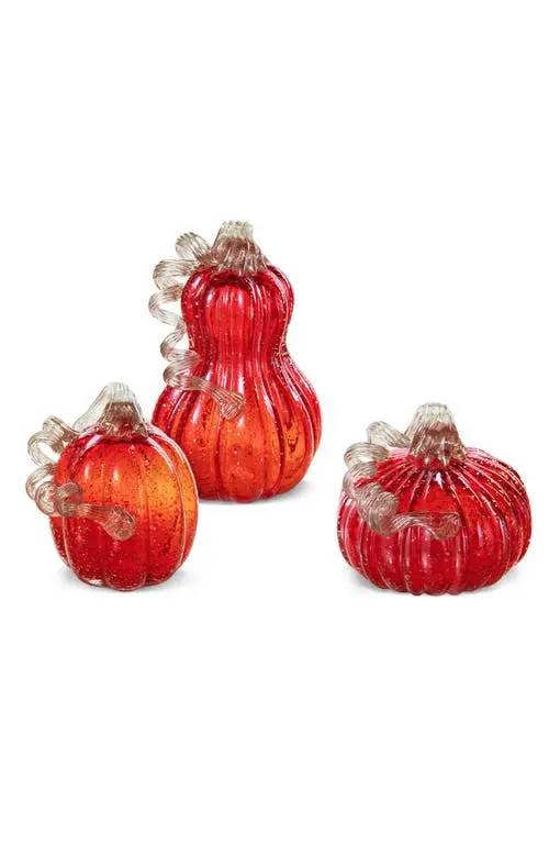 GLITZHOME Set Of 3 Glass Pumpkin & Gourd - Red