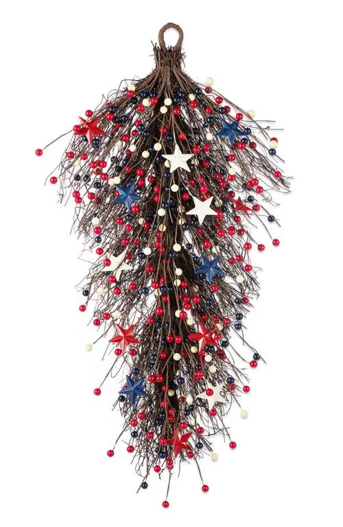 GLITZHOME 28"h Patriotic Americana Stars & Berry Swag