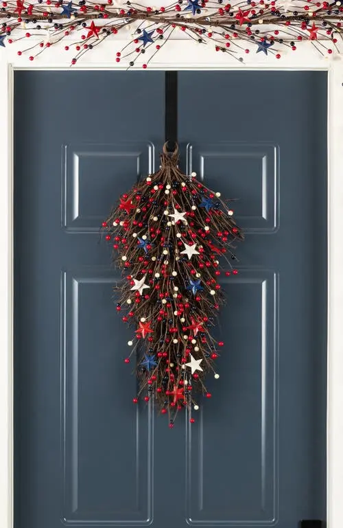 GLITZHOME 28"h Patriotic Americana Stars & Berry Swag