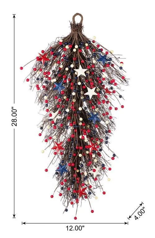 GLITZHOME 28"h Patriotic Americana Stars & Berry Swag