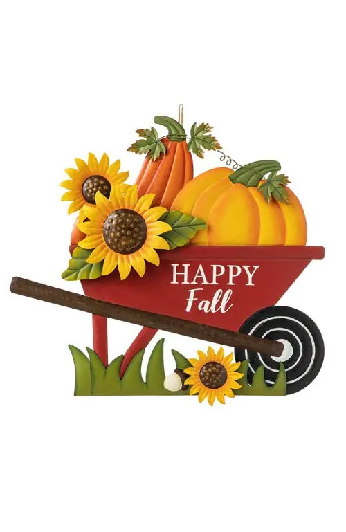 GLITZHOME Fall Metal Wheel Barrow Pumpkin Yard Stake