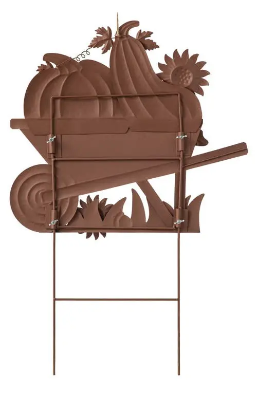 GLITZHOME Fall Metal Wheel Barrow Pumpkin Yard Stake