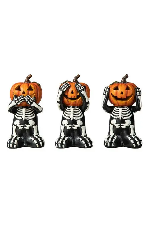 GLITZHOME Set Of 3 Halloween Resin Skeleton Pumpkin Table Decor