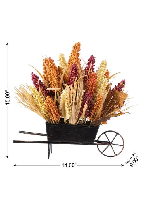GLITZHOME 15"h Fall Multi-colored Sorghum Cart Centerpiece