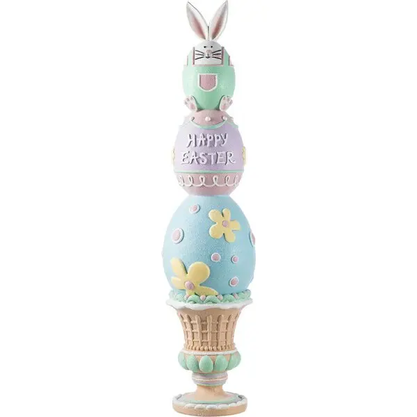 GLITZHOME 30.5"h Easter Resin Stacked Egg & Bunny Porch Decor - White