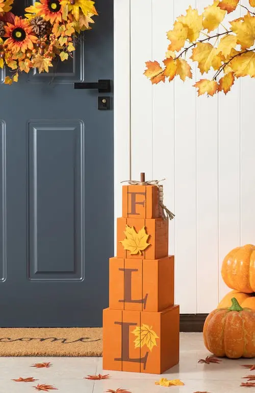 GLITZHOME Halloween And Fall Wood Reversible Boxed Porch Decor