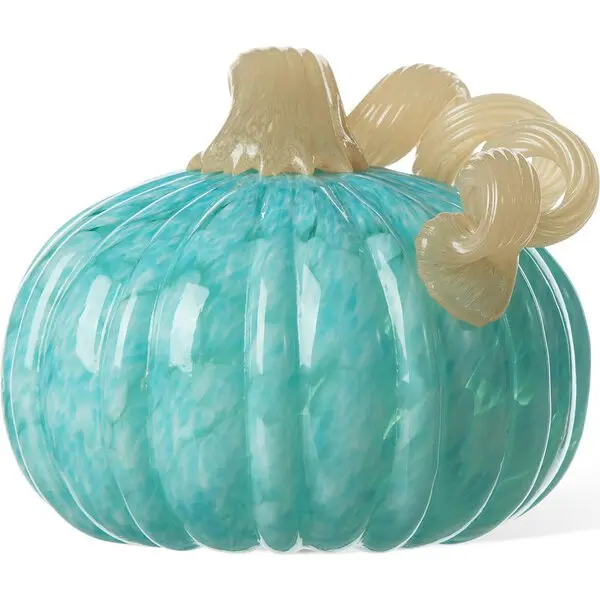 GLITZHOME Fall Round Glass Pumpkins - Blue