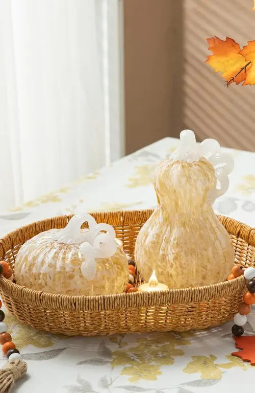 GLITZHOME Fall Round Glass Pumpkins - Yellow