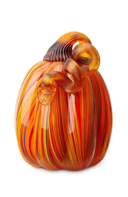 GLITZHOME Multi Striped Glass Pumpkins - Orange