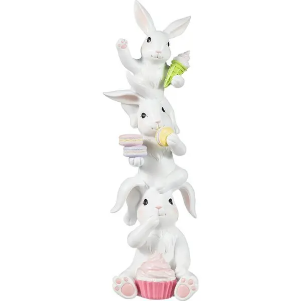 GLITZHOME Easter Resin Stacked Bunny With Macaron Table Decor - White