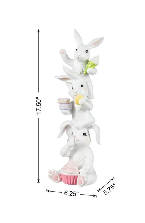 GLITZHOME Easter Resin Stacked Bunny With Macaron Table Decor