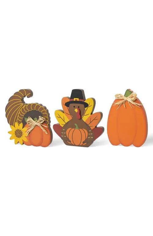 GLITZHOME Set Of 3 Thanksgiving Wooden Pumpkin Turkey Table Decor