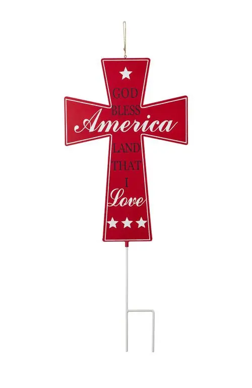 GLITZHOME Patriotic Americana Double Sided Metal Cross Yard Stake Or Wall Decor