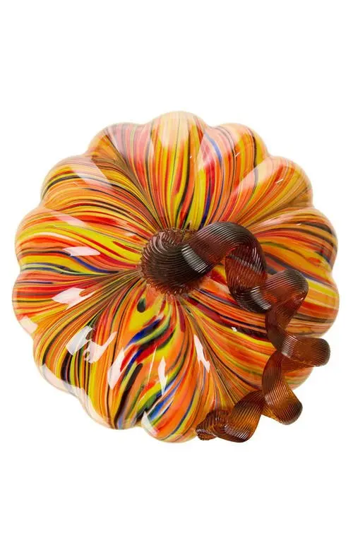 GLITZHOME Multi Stripes Glass Large Glass Pumpkin Fall Harvest