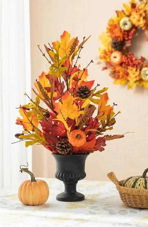 GLITZHOME 24"h Fall Maple Leaf Urn Table Tree