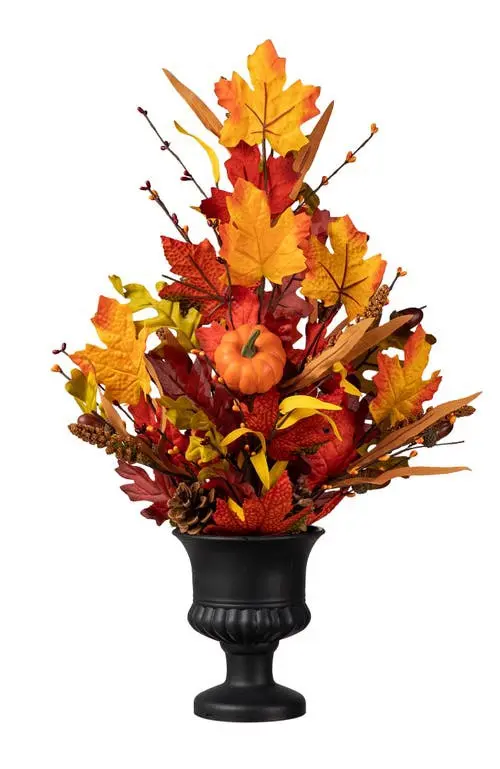 GLITZHOME 24"h Fall Maple Leaf Urn Table Tree