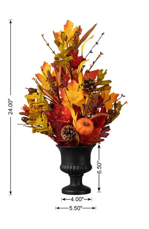 GLITZHOME 24"h Fall Maple Leaf Urn Table Tree