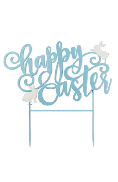 GLITZHOME 24"l Metal Happy Easter Yard Stake - Blue