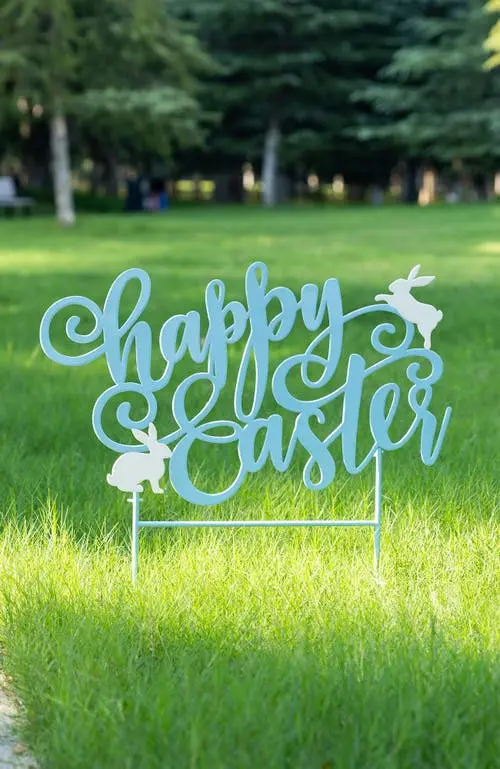 GLITZHOME 24"l Metal Happy Easter Yard Stake