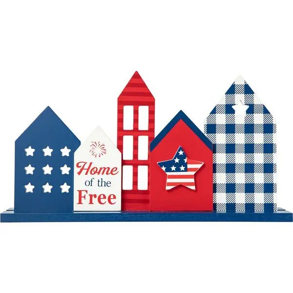 GLITZHOME Wooden Patriotic Americana House Table Decor - Blue