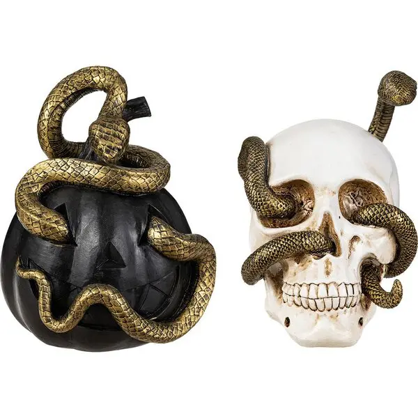 GLITZHOME Set Of 2 Halloween Resin Skull Or Highland Cow Table Decor - Black