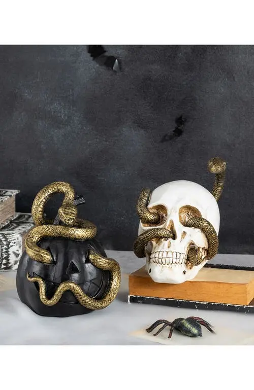 GLITZHOME Set Of 2 Halloween Resin Skull Or Highland Cow Table Decor - Black