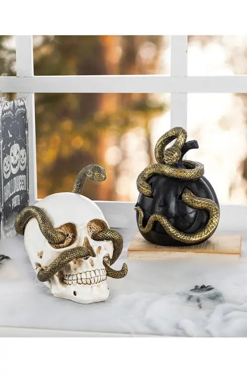 GLITZHOME Set Of 2 Halloween Resin Skull Or Highland Cow Table Decor - Black