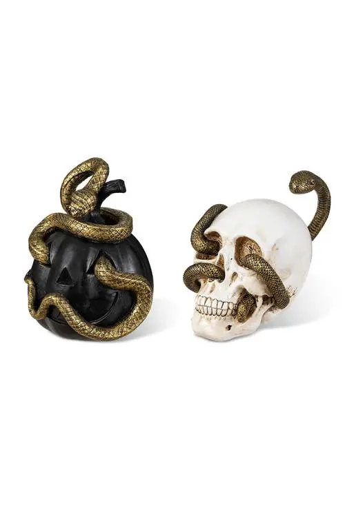 GLITZHOME Set Of 2 Halloween Resin Skull Or Highland Cow Table Decor - Black