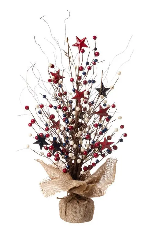 GLITZHOME 20"h Patriotic Americana Berry Or Hat Table Tree - Brown