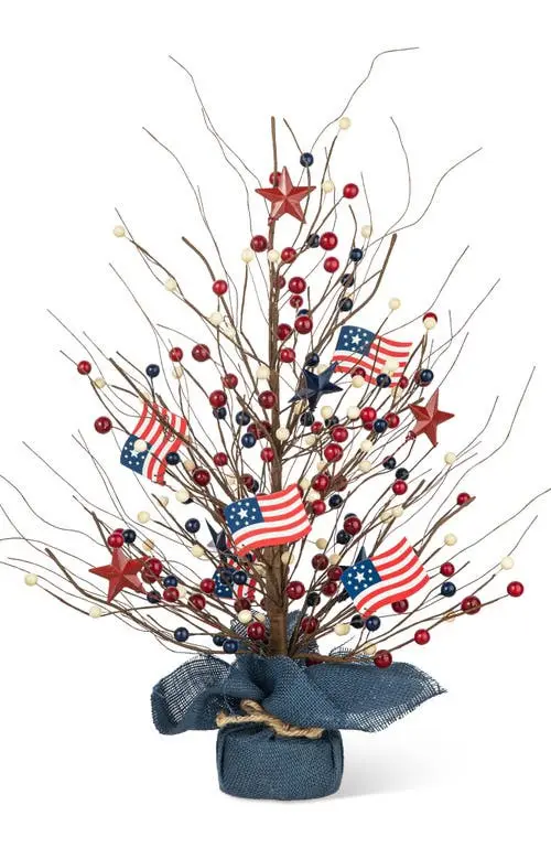 GLITZHOME 20"h Patriotic Americana Berry Or Hat Table Tree - Red