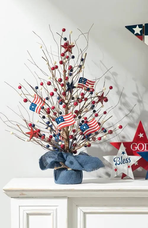 GLITZHOME 20"h Patriotic Americana Berry Or Hat Table Tree