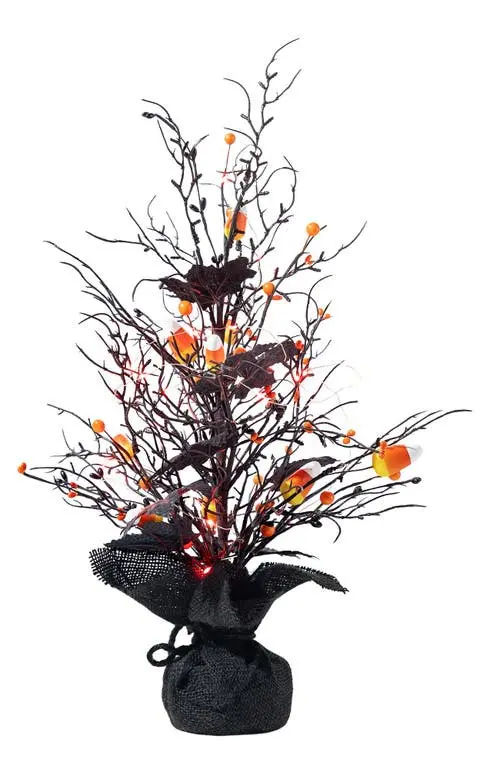 GLITZHOME 21"h Lighted Halloween Candy Corn Berries Table Tree