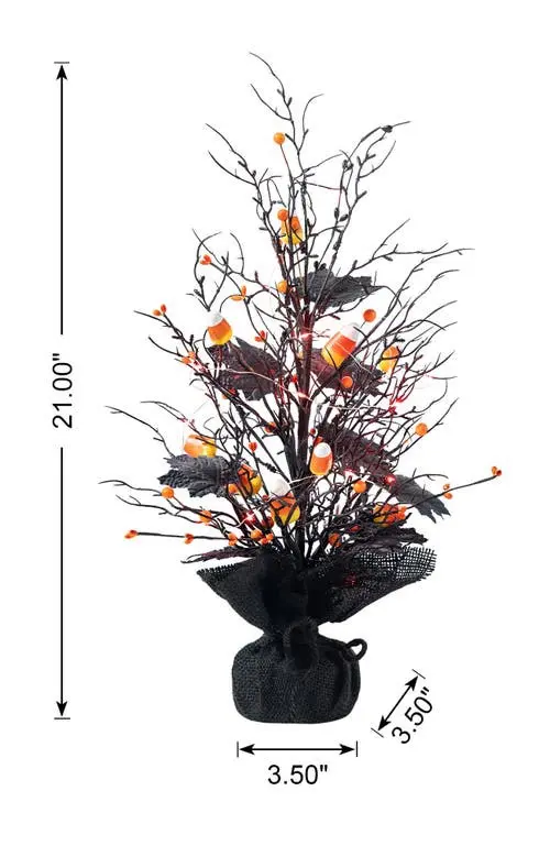GLITZHOME 21"h Lighted Halloween Candy Corn Berries Table Tree