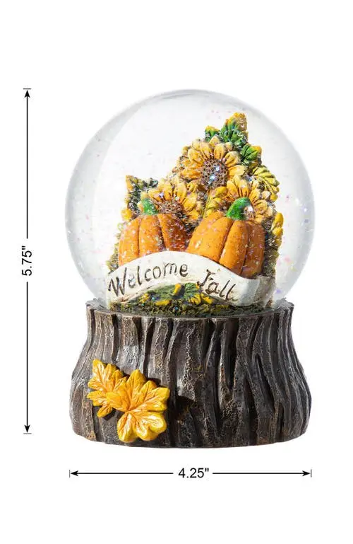 GLITZHOME 100mm Fall Sunflower And Pumpkin Resin Waterglobe