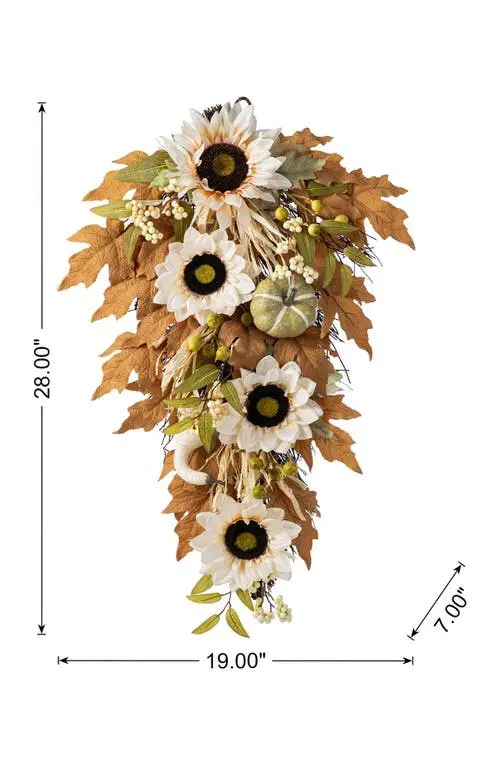 GLITZHOME Fall Neutral Sunflower Pumpkin And Leaf Teardrop