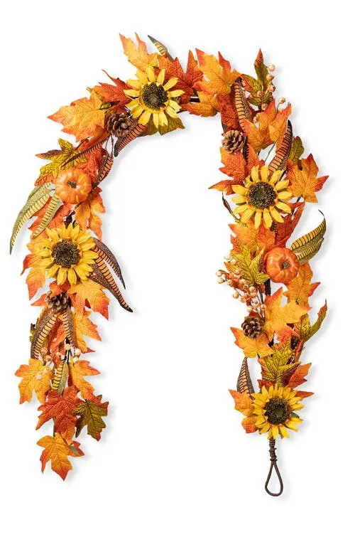 GLITZHOME 6ft Fall Maple Leaf And Sunflower Garland
