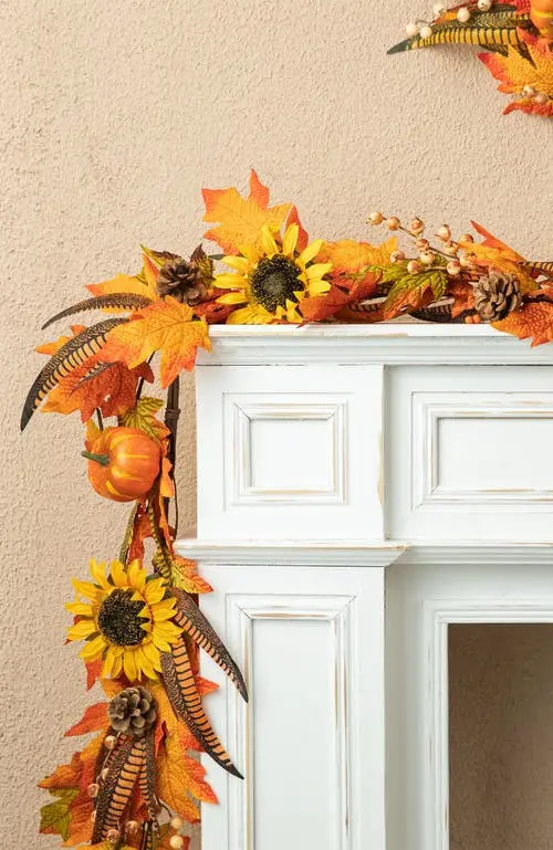 GLITZHOME 6ft Fall Maple Leaf And Sunflower Garland