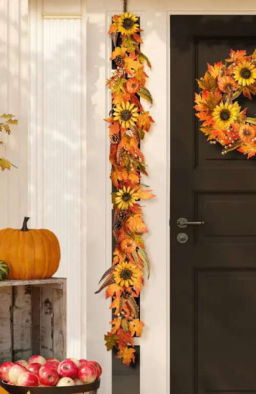 GLITZHOME 6ft Fall Maple Leaf And Sunflower Garland