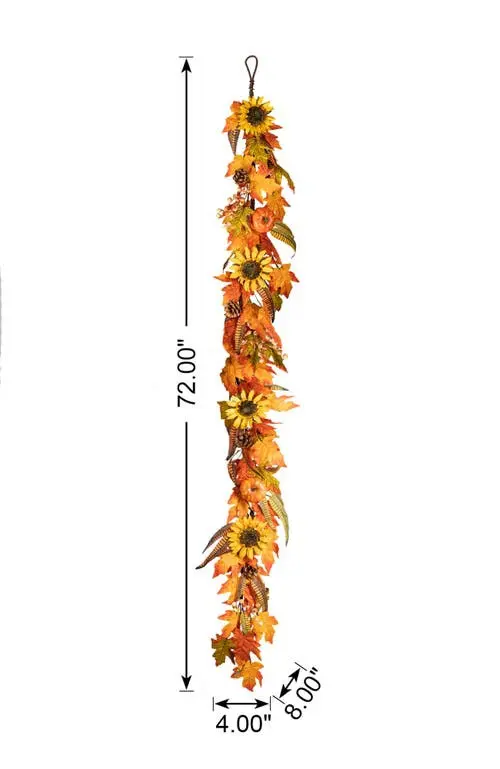 GLITZHOME 6ft Fall Maple Leaf And Sunflower Garland
