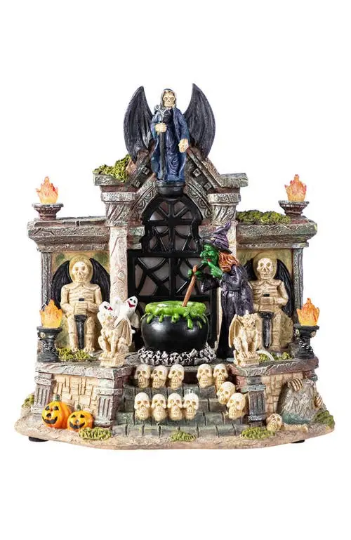 GLITZHOME 9.75"h Lighted Resin Halloween Haunted House Village