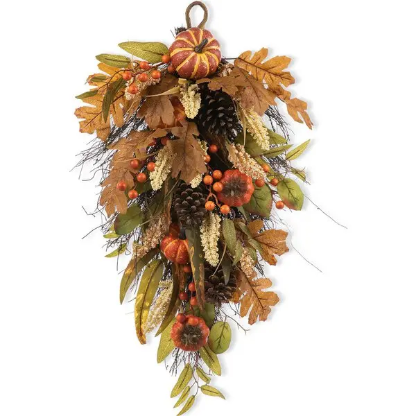 GLITZHOME 27"h Fall Pumpkin Leaf Teardrop