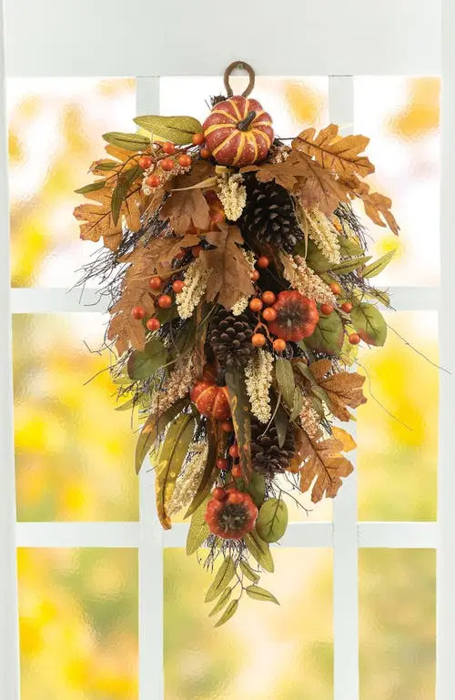 GLITZHOME 27"h Fall Pumpkin Leaf Teardrop