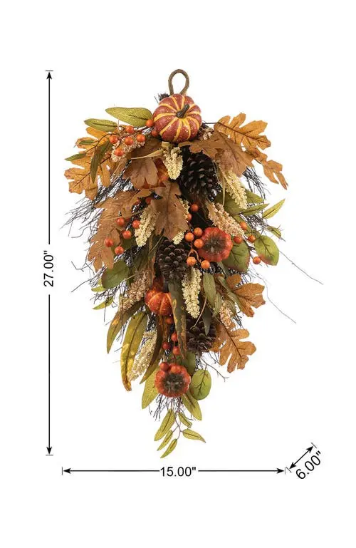 GLITZHOME 27"h Fall Pumpkin Leaf Teardrop