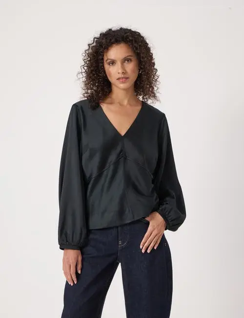 HUSH Grace Long Sleeve Satin Top